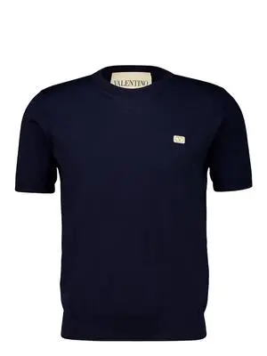 Valentino Garavani Navy Virgin Wool Knit T-shirt - Blue