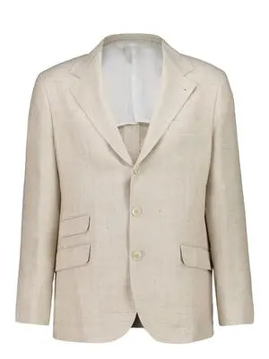 Brunello Cucinelli Silk Linen And Wool Hopsack Deconstructed Cavallo Blazer - Beige