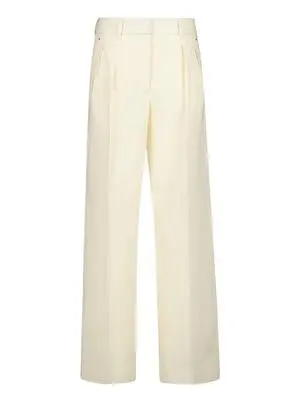 Moncler Natural Wide-Leg Cotton Gabardine Trousers Beige