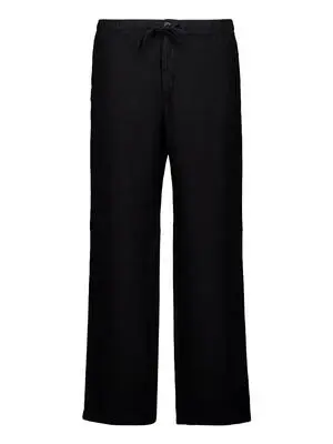 120% Lino Black Drawstring Linen Pants Black