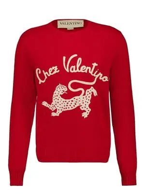 Valentino Garavani Wool Sweater With Chez And Panther Embroidery - Red