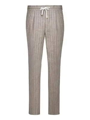Brunello Cucinelli Chalk Stripe Linen Trousers - Brown