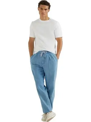 Brunello Cucinelli Light Denim Drawstring Trousers - Blue