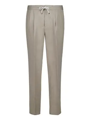 Brunello Cucinelli Linen And Cotton Drawstring Trousers Green