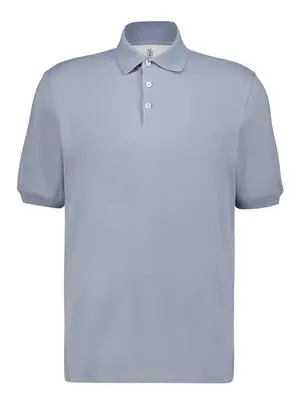 BRUNELLO CUCINELLI Medium Blue Cotton Polo Shirt