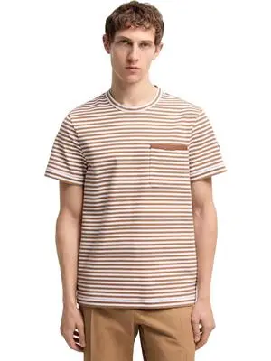 Moncler Striped Cotton T-shirt - Beige