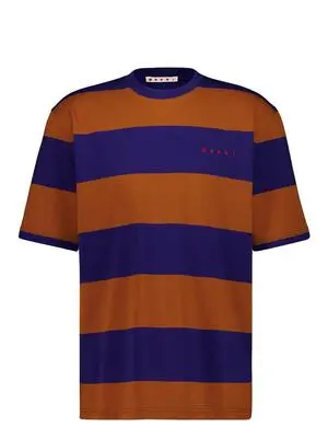 Marni Ocean And Tobacco Stripe Cotton T-shirt - Brown