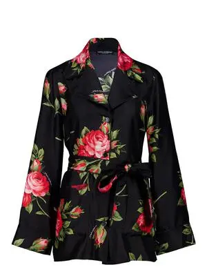 Dolce & Gabbana Rose Bouquet-print Silk Twill Vanity Shirt - Black