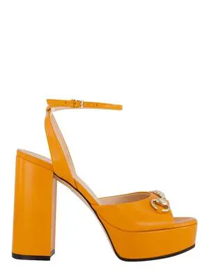 Gucci Tango Leather Horsebit Platform Sandal - Orange