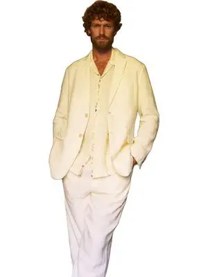 120% Lino Drawstring Linen Pants - White