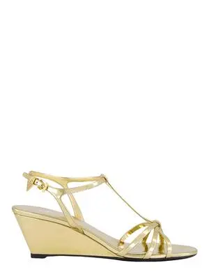 Prada Leather Wedge Sandals - Gold