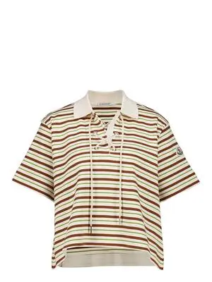 Moncler Striped Cotton Polo Shirt - Beige