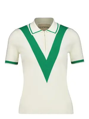 Valentino Garavani Ivory And Short-sleeve Cotton Polo - Green