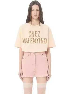 Valentino Garavani Embroidered Cotton T-shirt - Beige