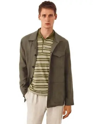Boglioli Green Linen Long-Sleeve Overshirt Brown
