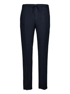 120% Lino Linen Drawstring Trousers - Blue