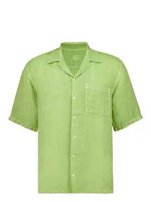 120% Lino Apple Soft Green Linen Short-Sleeved Shirt Green