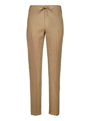 120% Lino Savana Linen Drawstring Trousers - Beige
