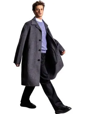 AMI Paris Wool-Cashmere Blend Four-Button Coat Grey