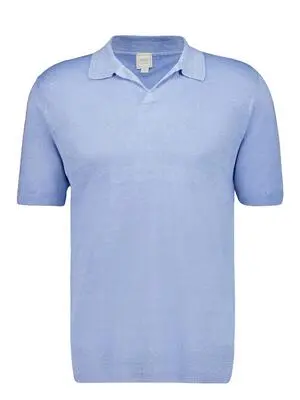 120% Lino Pervinca Linen Polo Shirt - Blue