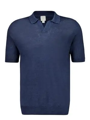 120% Lino Marine Linen Polo Shirt - Blue