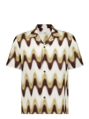 Commas Cream And Brown Shirt Slim Fit Wave Gradient Linen - Multicolour