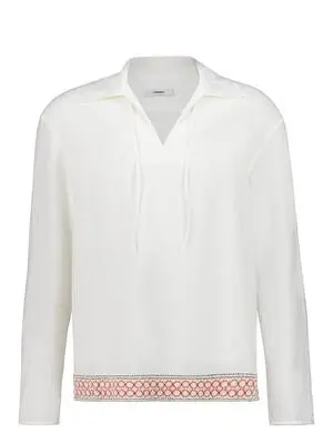 Commas Tie Crochet Trim Linen Shirt - White