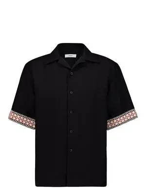 Commas Braided Camp Collar Shirt - Black