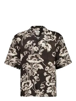 Commas Black Shirt Painted Peonies Linen Black