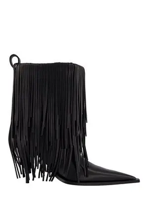 Balenciaga Avenue Fringe Leather Booties - Black