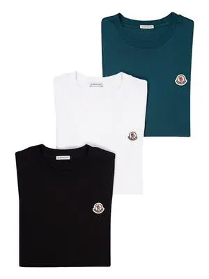 Moncler Cotton Logo T-shirt Trio In White Black And Green - Multicolour