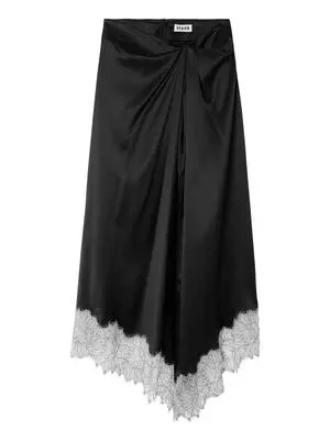 Staud Sonoma Asymmetric Lace-trimmed Midi Skirt - Black