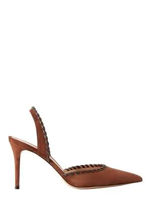 GIANVITO ROSSI 85 Whipstitched Suede Slingback Pumps - Chocolate