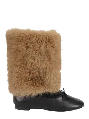 SALONDEJU Ribbon Fur Long Boots - Black