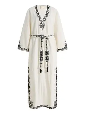 ILIO NEMA Celeus Dori-embroidered Cotton Caftan - Black/white