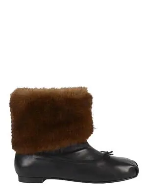 SALONDEJU Fur Boots With Ribbon - Black