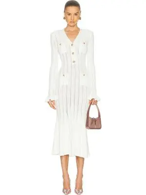 SELF-PORTRAIT Pointelle Knit Midi Dress - White