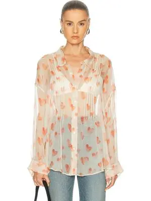 R13 Pintuck Drop Neck Shirt - Red Hearts On Cream