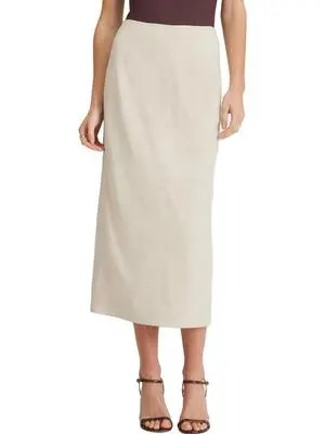 Nordstrom Midi Suede Skirt - Beige Oatmeal