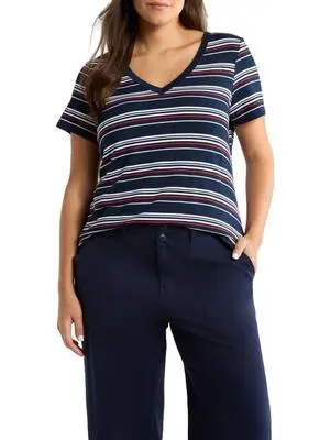 LIVERPOOL Stripe V-neck Terry T-shirt - Dark Navy/white/fb Stp