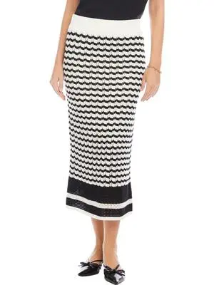 FIFTEEN TWENTY Zoe Stripe Pointelle Cotton Blend Midi Sweater Skirt