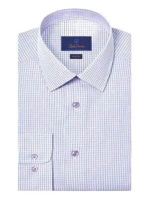 David Donahue Regular Fit Check Cotton Poplin Dress Shirt - White/purple