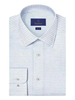 David Donahue Slim Fit Microcheck Stretch Cotton Twill Dress Shirt - White/blue