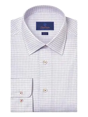David Donahue Slim Fit Microcheck Stretch Cotton Twill Dress Shirt - White/berry