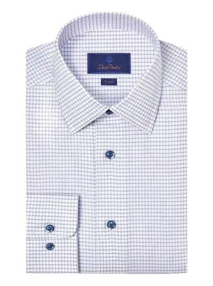 David Donahue Trim Fit Check Cotton Dobby Dress Shirt - White/berry