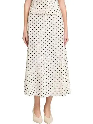 WAYF Blaire Dot Linen Blend Midi Skirt - Ivory Polka Dot