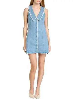 WAYF Betsy Lace-trimmed Denim Mini Dress - Med Wash
