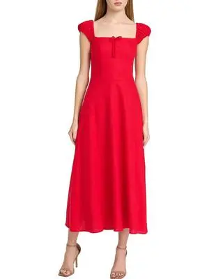WAYF Carina Cap Sleeve Linen-blend Maxi Dress - Red