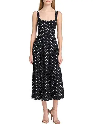 WAYF Leonie Polka Dot Corset Midi Dress