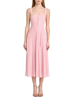 WAYF Leonie Polka Dot Corset Midi Dress - Pink Polka Dot